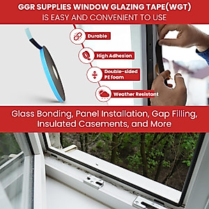 T.R.U. DC-PEF06P White Double Coated Window Glazing Tape Weather Resistant: Glass Bonding, Panel Installation, Gap Filling, Insulated Casements, and More: 1/16 in. Thick x 3/8 in. Wide x 150 ft.