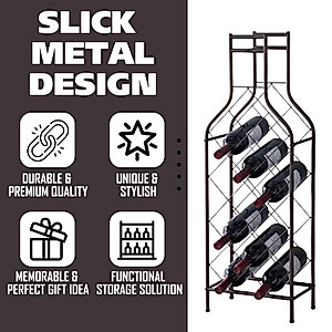 Kings Brand Furniture Ameherst Metal Wine Bottle Holder - Floor Standing Wine Rack for Home Bar - Metal Wine Rack with Bottle Shape Bar Stand for Liquor - Crisscross Storage Rack - Pewter - 12 Bottles