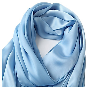 Bellonesc Silk Scarf 100% silk Long Lightweight Sunscreen Shawls for Women (light blue)