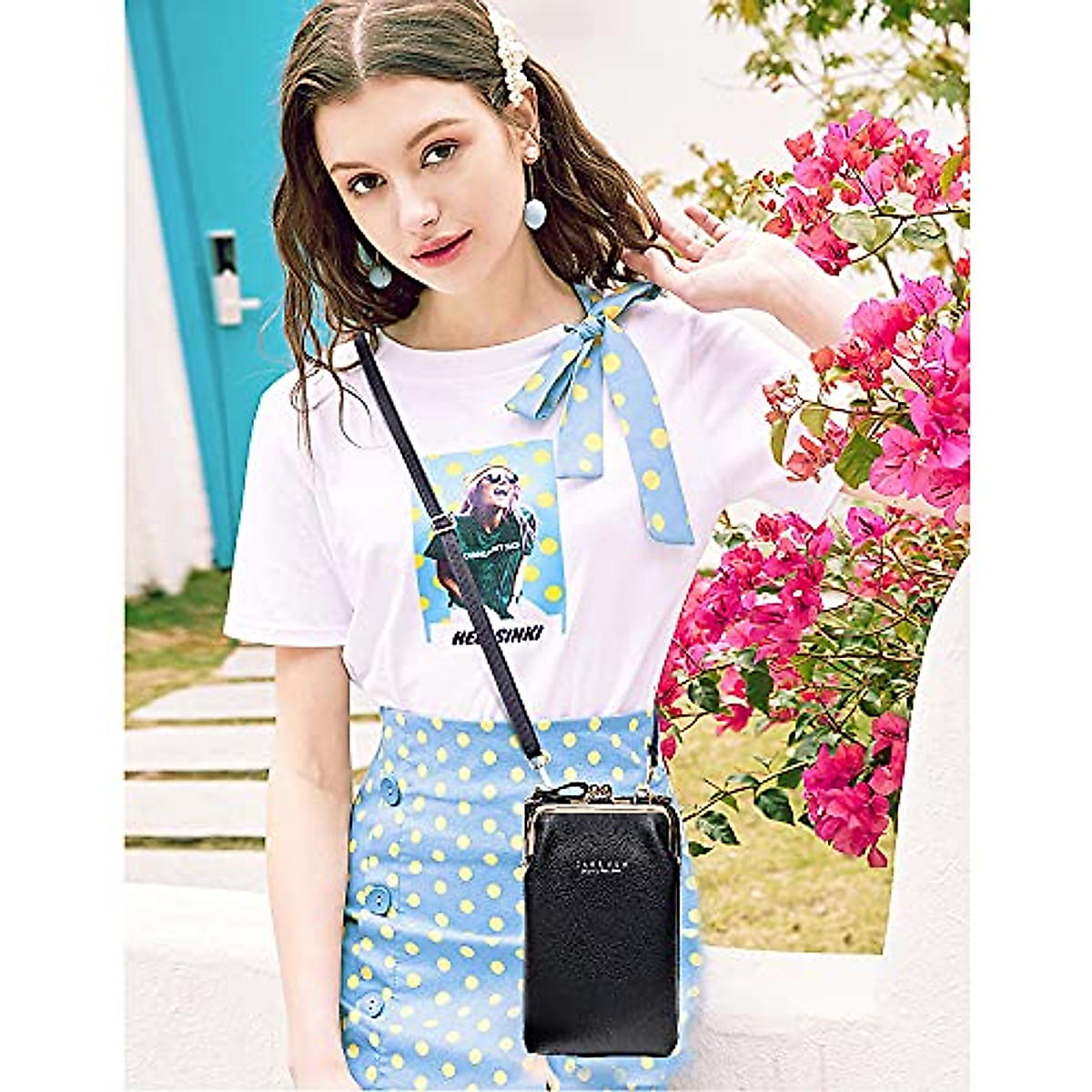 FFpaw Small Crossbody Purse for Women,Cellphone Shoulder Bags Lightweight PU Leather RFID Blocking Wallet Credit Card Holder(Black)