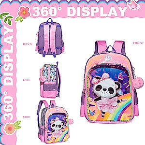 ZBAOGTW Panda Backpacks for Girls Kids School Cute Bookbag for Kindergarten Elementary Sequin School Backpack for Girls Lightweight School Bag with Lunch Box
