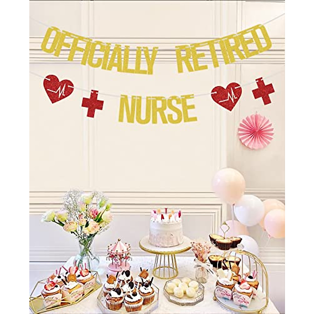 Officially Retired Nurse Banner Gold Red Glitter, Retirement Party Decorations, Nurse Party Decorations, Nurse Decorations for Party, Happy Retirement Banner, Nurse Retirement Party Decorations