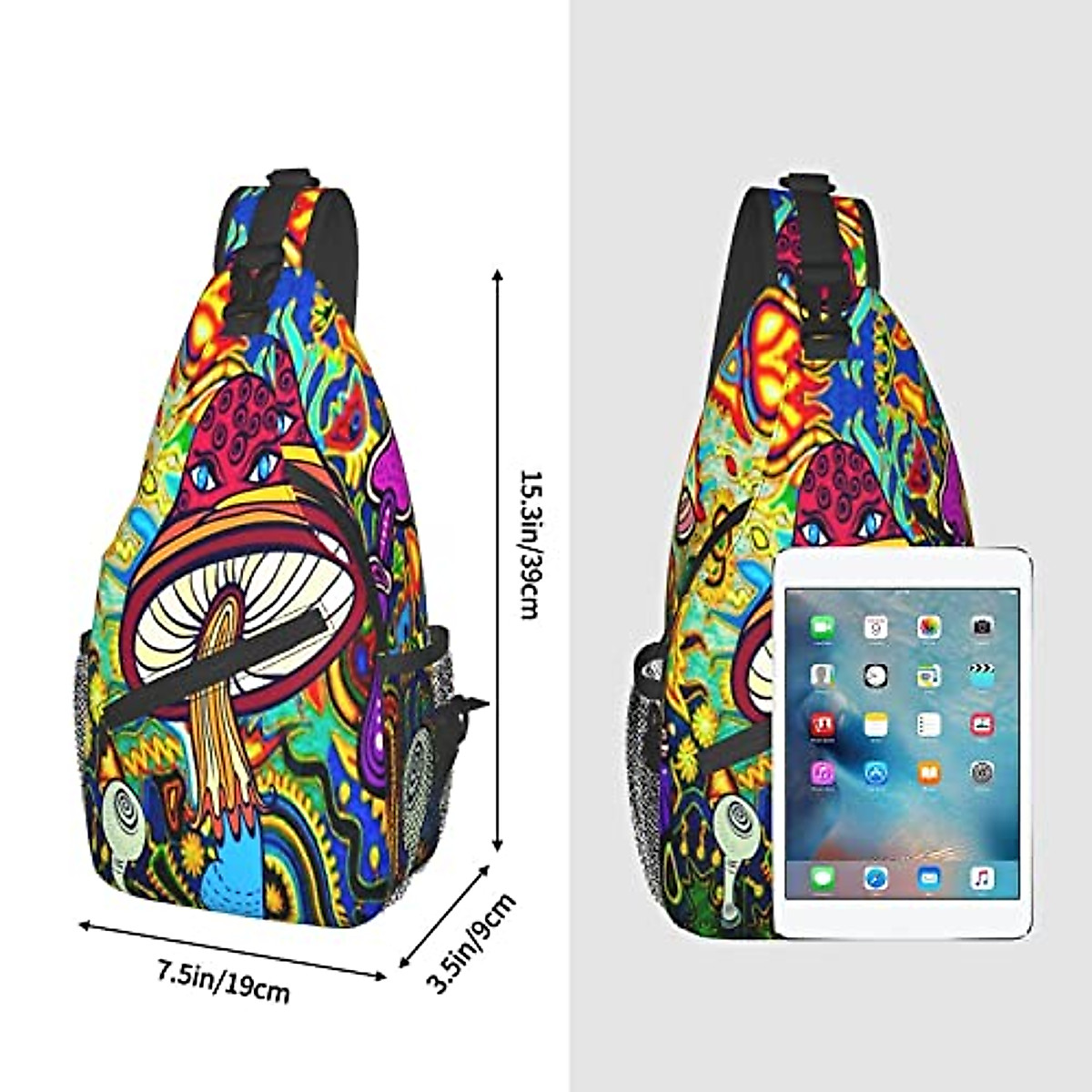 RIUARA Mushroom Hippie Colorful Sling Bag Light Shoulder Bag Hiking Daypacks Crossbody Bags For Women Men