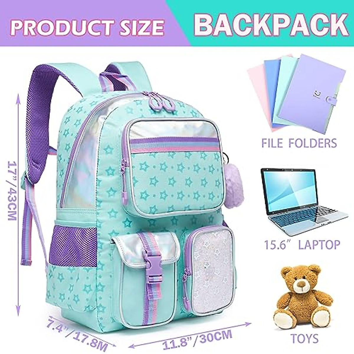 Meetbelify Backpack for Girls School Bag Aesthetic Backpack for Elementary Student Teen Girls Cute Bookbag Kids Kawaii Backpack for Girls 8-10