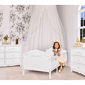 SweetPea Baby Rose 3-in-1 Convertible Toddler Bed in White, Greenguard Gold Certified, JPMA Certified, Safety Rails, Made of Sustainable New Zealand Pinewood