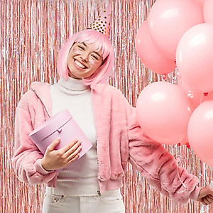 Rose Gold Foil Party Streamers 2 Pack Metallic Tinsel Fringe Curtain 3.3X 8.3ft Streamer Curtains Anniversary Thanksgiving Christmas Party Photo Booth Tinsel Curtain Streamers for Parties Decoration