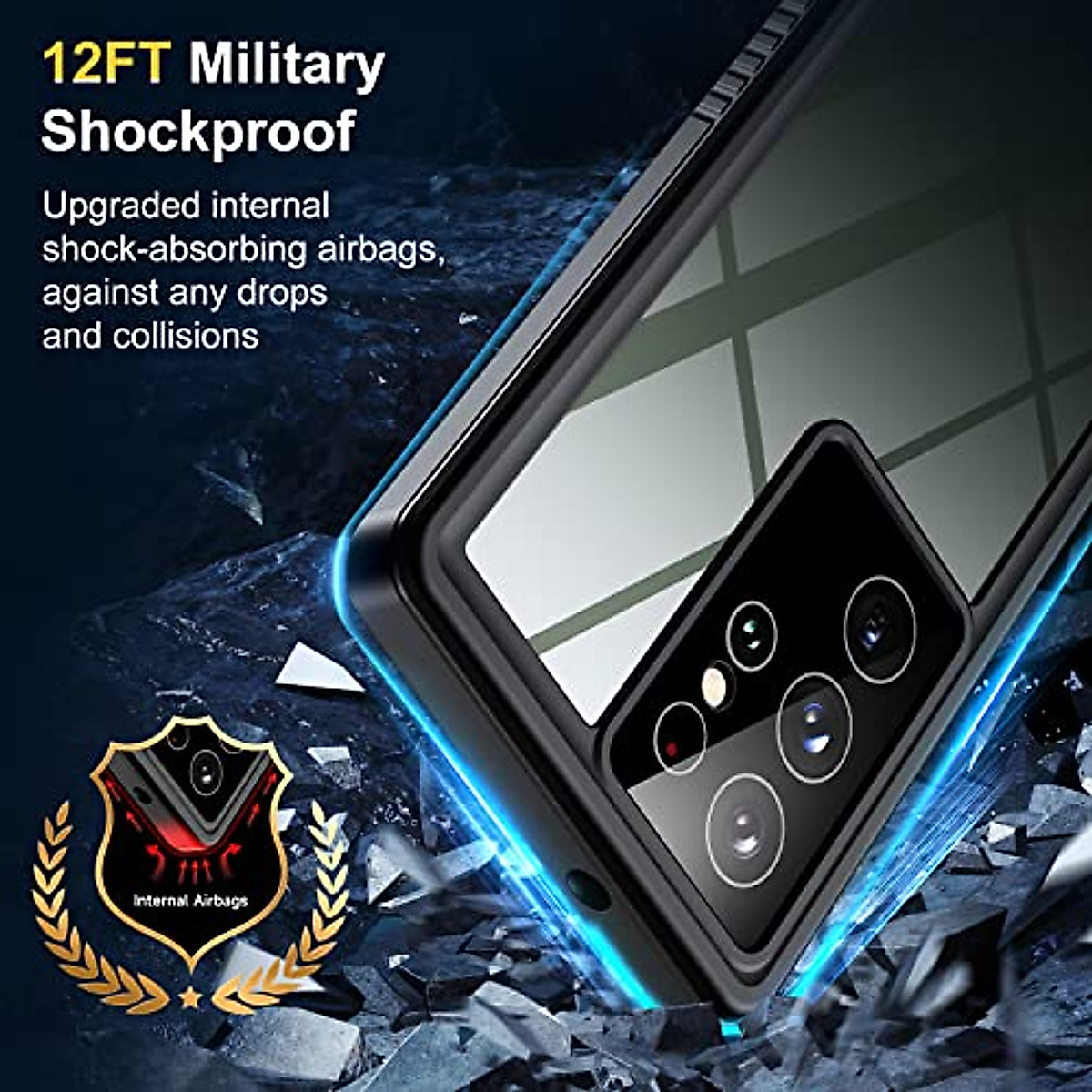 Humixx for Samsung Galaxy S23 Ultra Case,Waterproof Built-in Lens, Screen Protector[Full-Body Shockproof][12FT Military Drop Proof][Dustproof][IP68 Underwater] Protective Phone Case 5G 6.8”-Black