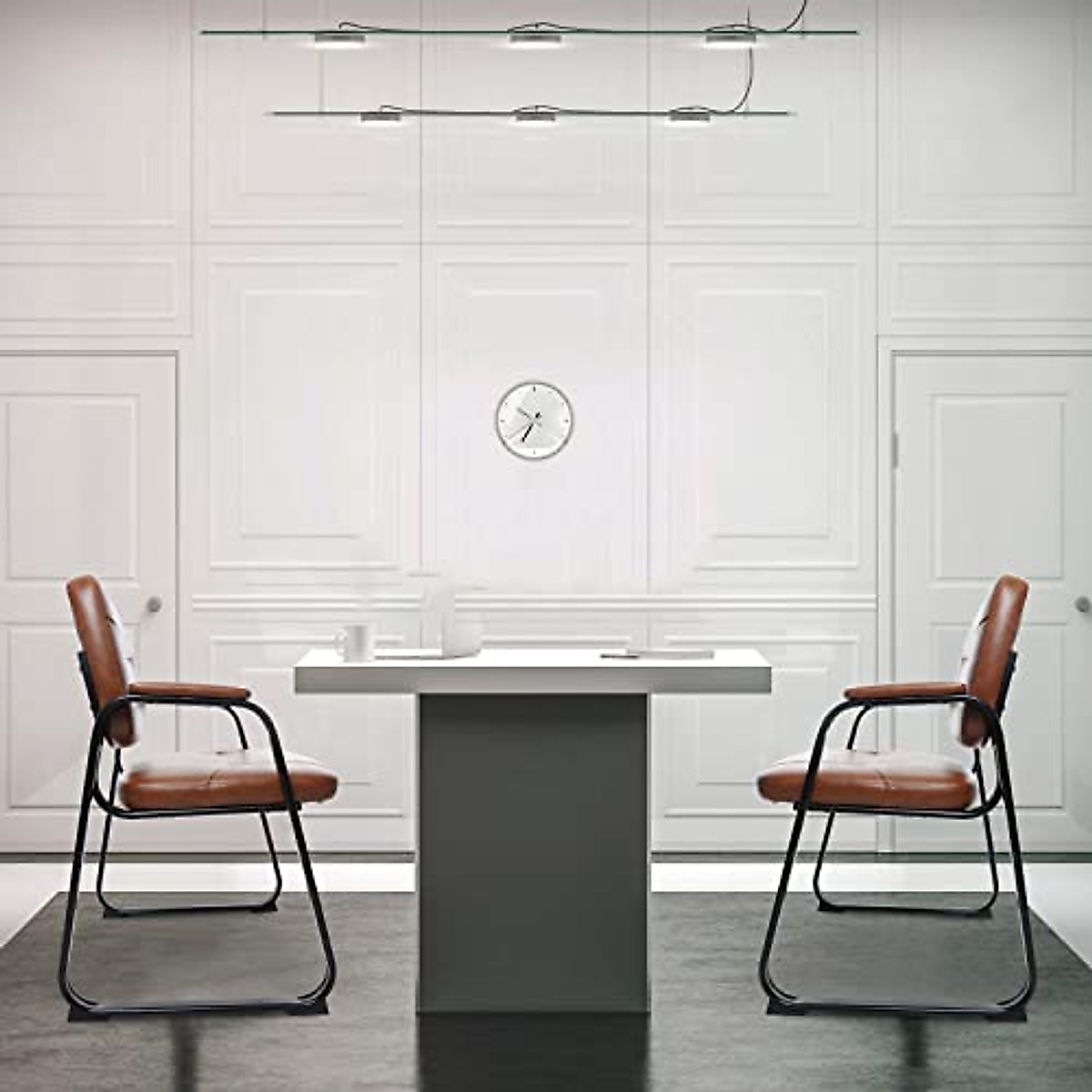 CLATINA Reception Chair with Sled Base and Bonded Leather Padded Armrests, Modern Style Guest Chair for Office Meeting Waiting Room Conference Desk, Brown (4 Pack)