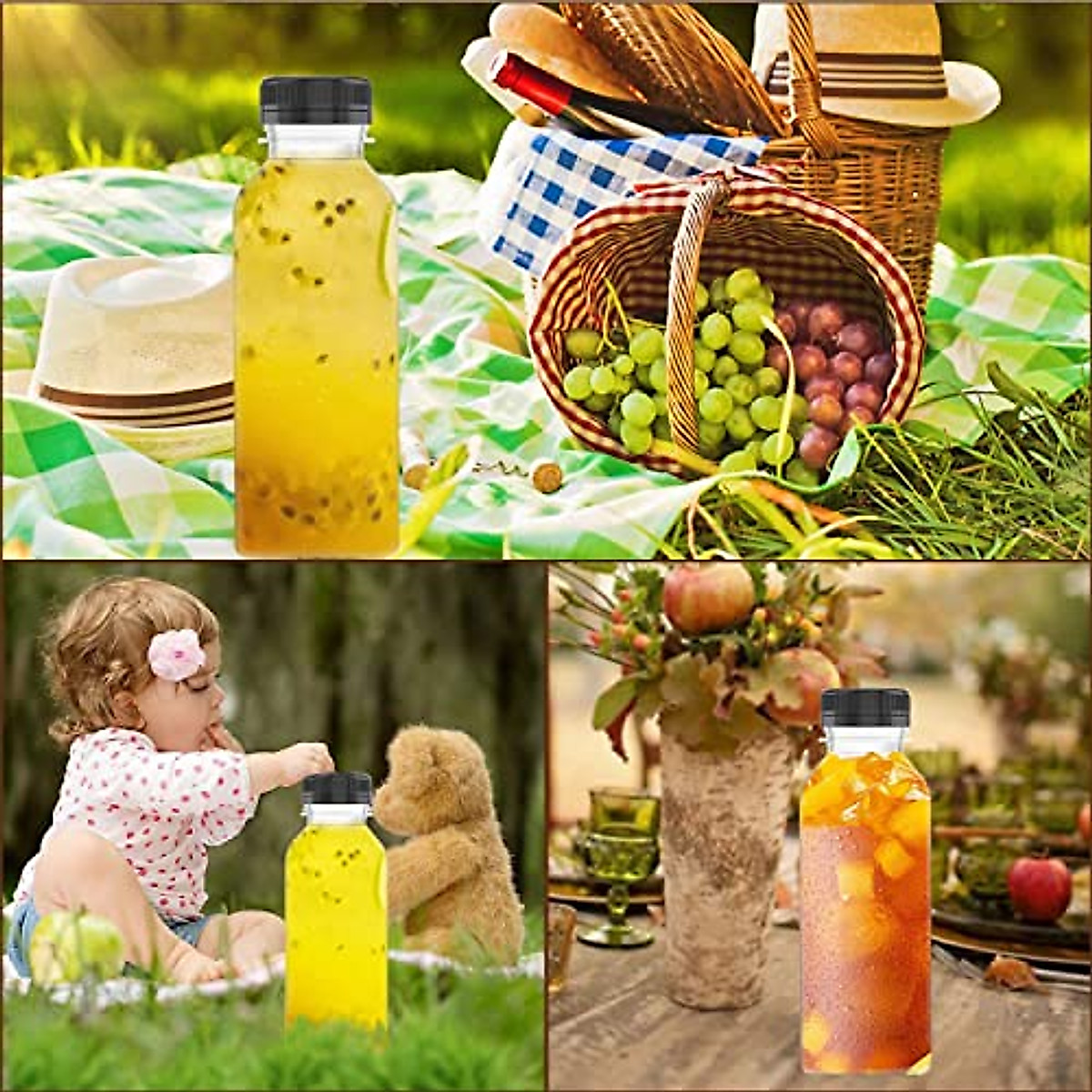 Goiio 3 Pcs 12 Ounce Plastic Juice Bottles, Clear Bulk Beverage Containers, for Smoothies, Juice Milk and Homemade Beverages