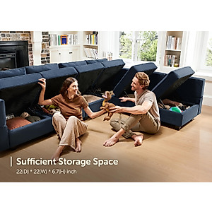 HONBAY U Shaped Modular Sectional Couch with Storage Velvet Sectional Couches for Living Room Blue