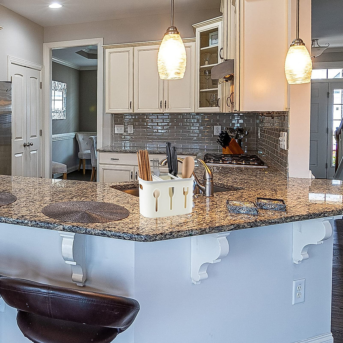 Cabilock Flatware Holders Kitchen Utensil Caddy Plastic Chopsticks Holder Drying Rack Basket Fork Spoon Drain Storage Holder Cup Pot for Kitchen Accessories Sink Cutlery Drainer