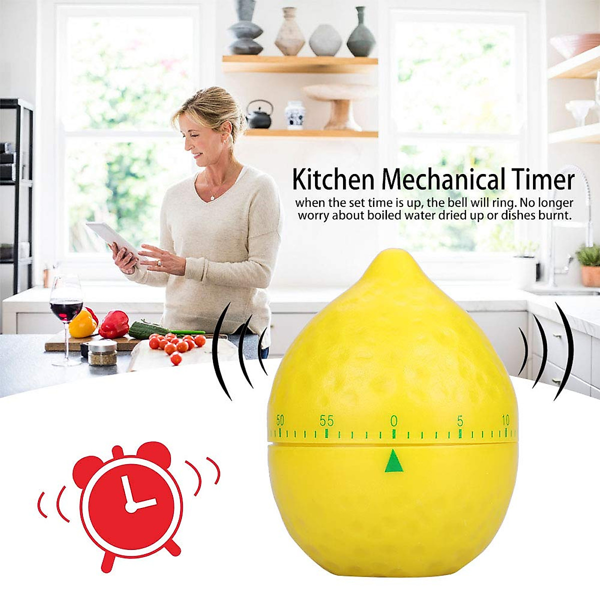Kitchen Timer,60 Minutes Cooking Timer, Cute Craft Lemon Classroom Timer with 360° Rotating Countdown, Durable Mechanical Lemon Reminder, Kitchen Timer Clock for Kids Teachers Adults