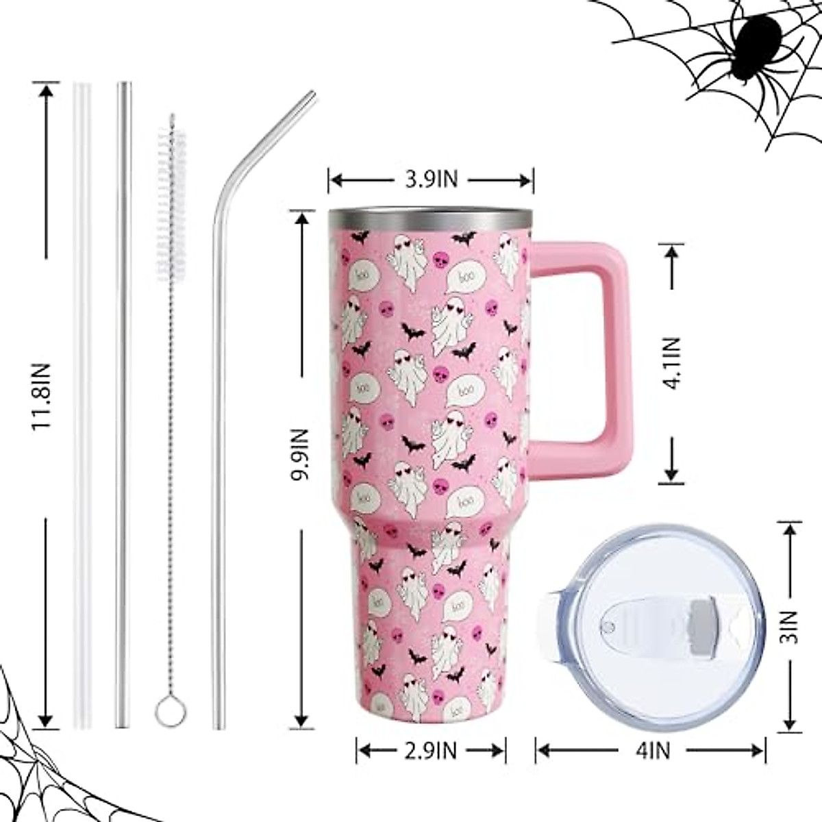 Aokoyi Halloween Ghosts 40oz Tumbler Cup with Handle and Straw, Pastel Holiday Gifts for Women Girls, Stainless Steel Insulated Water Bottle 1PC