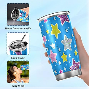 HXshaoye Fake Glitter cartoon star colorful Stainless Steel straw water bottle with Lid and Straw coffee mugs for travel leakproof coffee travel mug 20 oz vaso para cafe termica 20oz
