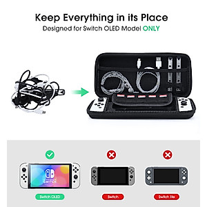 amFilm Switch OLED Accessories Bundle TechMatte 3-in-1 Essential Kit with Carrying Case, 2 Glass Screen Protectors, Designed for Nintendo Switch OLED Model 2021, Classic Black