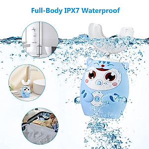 Kids U Shaped Electric Toothbrush U Shaped Automatic Toothbrushes 360° Cleaning with Six Smart Modes Auto Whitening Toothbrush IPX7 Waterproof Design for Toddler Children (8-15 Age (Blue))