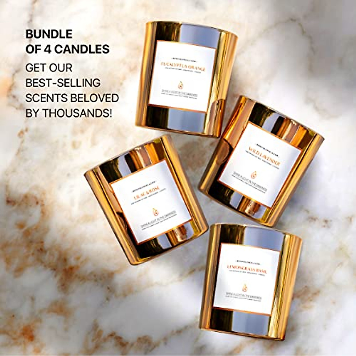 Pack of 4 Scented Candles Gift Set, Eucalyptus&Orange, Wild Lavender, Lemongrass&Basil, Lilac&Rose Wood Wick Candles for Home Scented, 6oz Soy Candles Gifts for Women, 35 Hour Burn Aromatherapy Candle