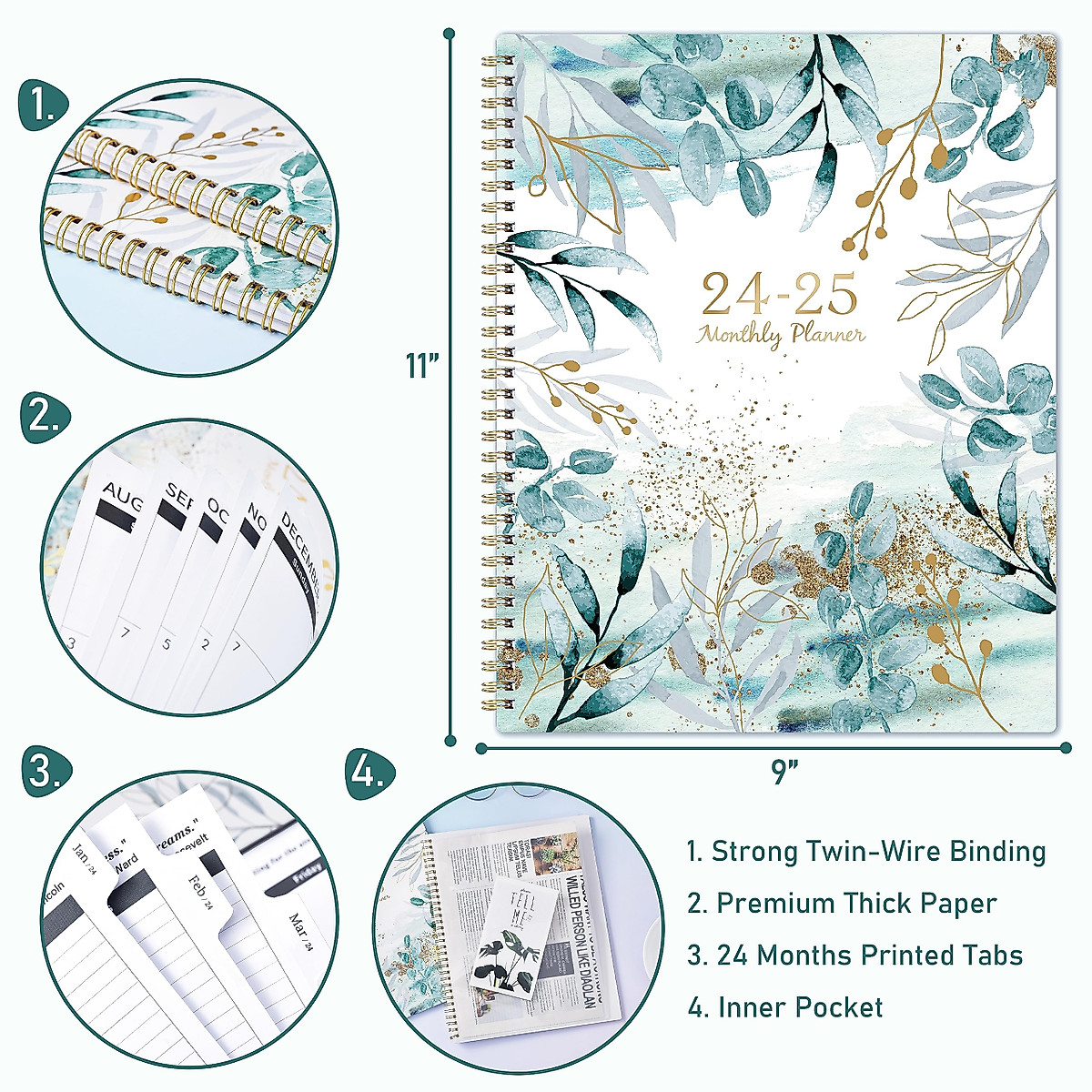 2024-2025 Monthly Planner - Monthly Planner 2024-2025, January 2024 - December 2025, 8.5" x 11", 2 Year Monthly Calendar, Monthly Planner 8.5''x11'' with Monthly Tabs, Double Back Pocket, Large Blocks