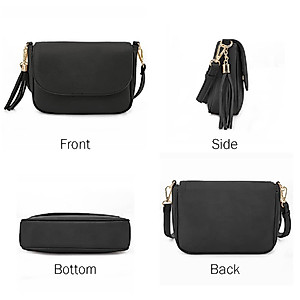 EVVE Small Crossbody Bag for Women Trendy Flap Saddle Purses with Tassel and Adjustable Shoulder Strap - Black
