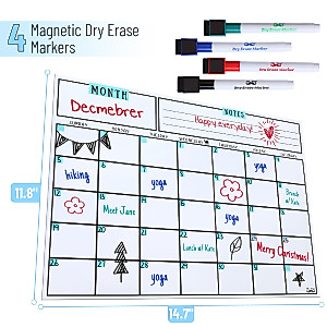 Mr. Pen- Dry Erase Calendar for Fridge, Magnetic, 14.7 x 11.8", Magnetic Calendar with 4 Dry Erase Markers, Magnetic Calendar for Fridge, Magnetic Whiteboard Calendar, Dry Erase Fridge Calendar.