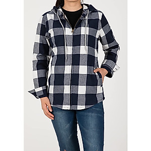 Plaid Flannel Shirts for Women Hooded Flannel Shirt oversized Zip Up Flannel Hoodies Fall Flannel Shacket Blue White XXL