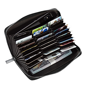 Tesucotus RFID Wallet Credit Card Holder Wallet Leather Wallet for Women with Zipper 36 Slots (Black)