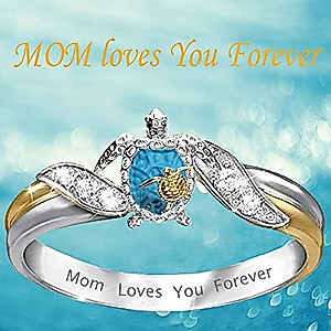 Sterling Silver Turtle Ring Starfish Blue Opal Rings Adjustable Band Sea Turtle Jewelry Cute Rings for Women