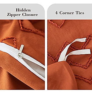 EMME Queen Duvet Cover, Tufted Microfiber Duvet Cover Set, Boho Bedding Sets Queen for All Seasons, 3 Pieces Embroidery Chic Duvet Cover Full, 1 Duvet Cover + 2 Pillowcases (Pumpkin, Queen)