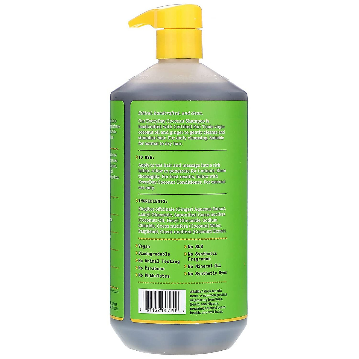 Alaffia EveryDay Coconut Shampoo - Normal to Dry Hair, Helps Gently Clean Scalp and Hair of Impurities with Ginger and Coconut Oil, Fair Trade, Purely Coconut 32 Fl Oz