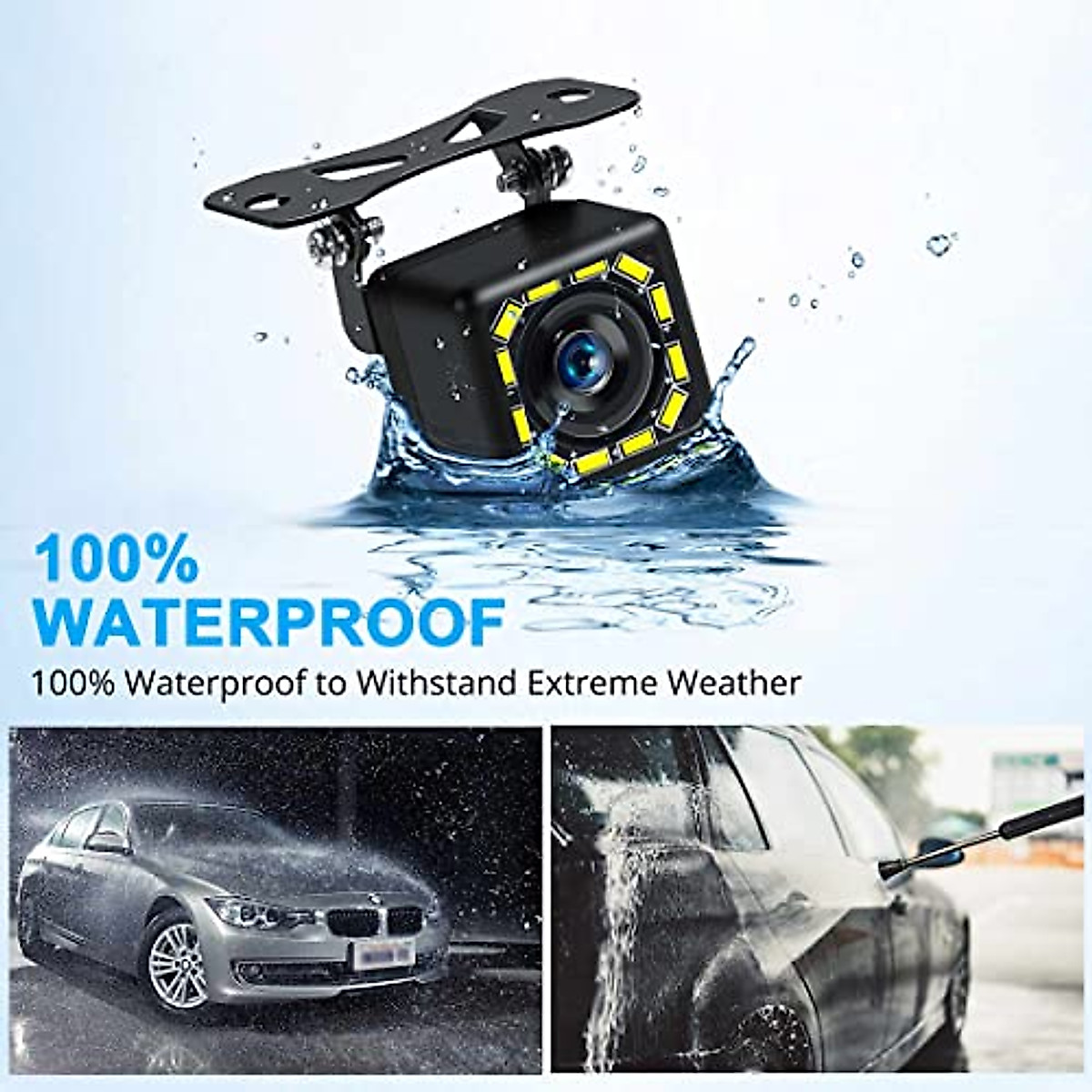 Car Backup Camera, Rear View Camera Ultra HD 12 LED Night Vision, Waterproof Reverse Camera 140° Wide View Angel with Multiple Mount Brackets for Universal Cars, SUV, Trucks, RV and More