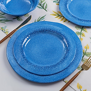 LEHAHA Melamine Dinnerware Sets, Dishes Sets for 4, 12 Piece Plates and Bowls Sets, Unbreakable BPA Free Reactive Blue Ceramic Design Plates Set for Indoor and Outdoor Use, Dishwasher Safe