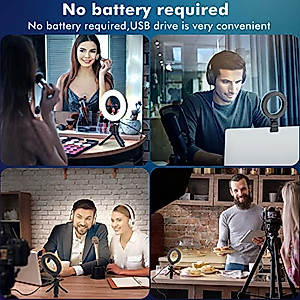 4.5 inch Ring Light for Computer Video Conference Lighting with Clip and Tripod 3 Dimmable Color and 10 Brightness Level Easy to Use Suitable for Webcam Lighting