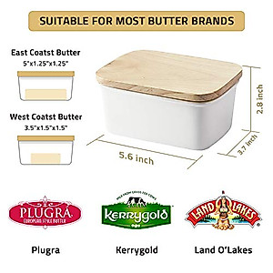 SWEEJAR Porcelain Butter Dish with Lid, Airtight Large Butter Keeper with Wooden Lid, Butter Container Perfect for 2 Sticks of Butter West or East Coast Butter(Green)