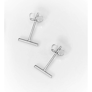 Minimalist 14k Gold Tiny Stud Bar Earrings Polished Solid Gold Bar Line Stick Studs (white-gold)