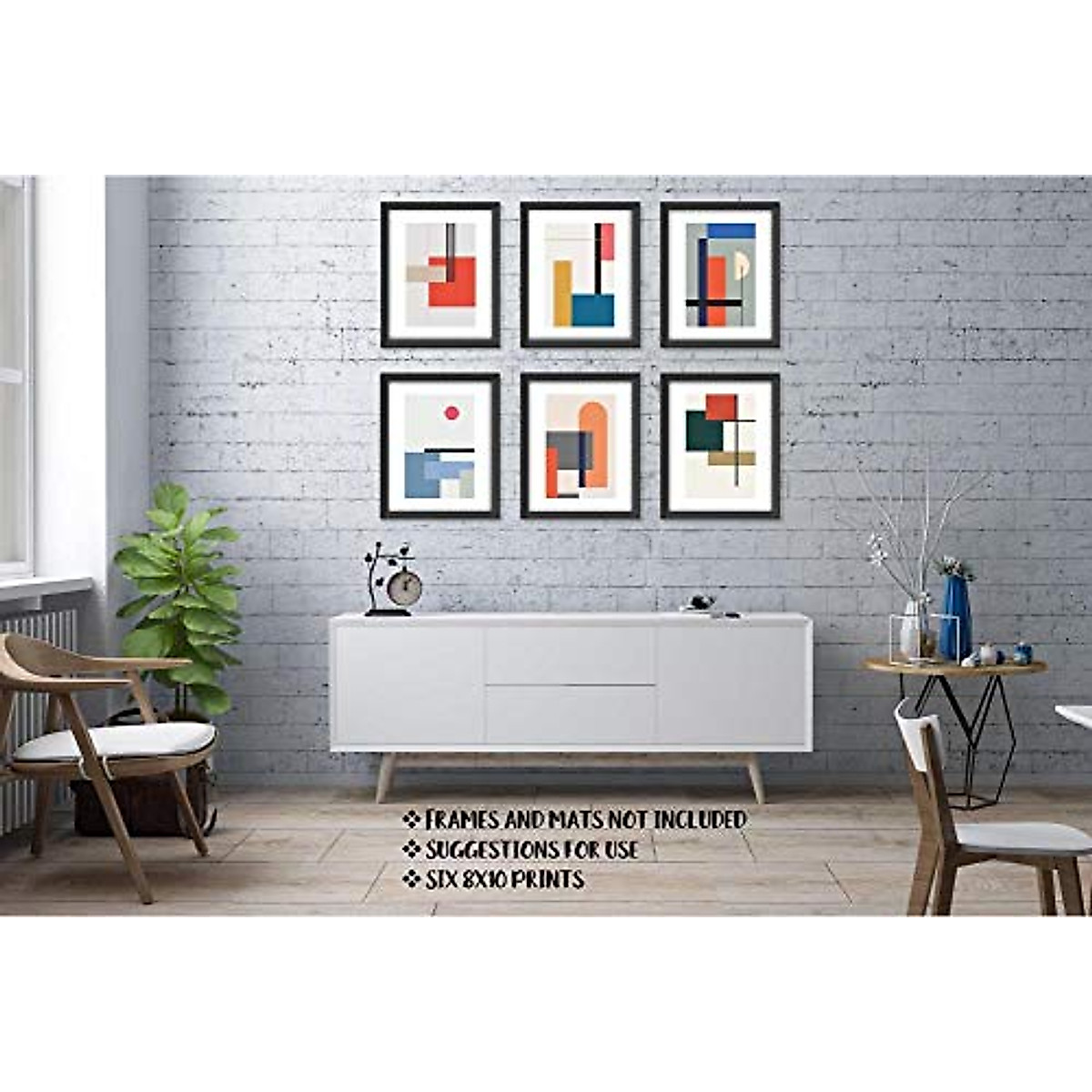 Mid Century Contemporary Wall Art - Modern Abstract Prints - (Set of 6) – 8x10 - Unframed - Minimalism Décor