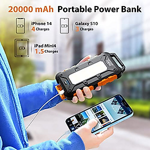TOENNESEN Solar Power Bank 20000mAh, Portable Solar Charger Power Bank with Dual USB Output and 10 Strong LED Flashlights, IPX4 Waterproof Solar Phone Charger for iPhone, Samsung, iPad