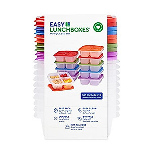 EasyLunchboxes® - Bento Snack Boxes - Reusable 4-Compartment Food Containers for School, Work and Travel, Set of 10, (Classic)