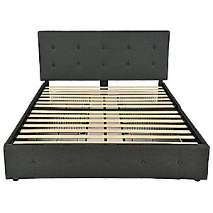 Allewie Upholstered Queen Size Platform Bed Frame with 4 Storage Drawers and Headboard, Square Stitched Button Tufted Mattress Foundation with Wooden Slats Support, No Box Spring Needed, Grey