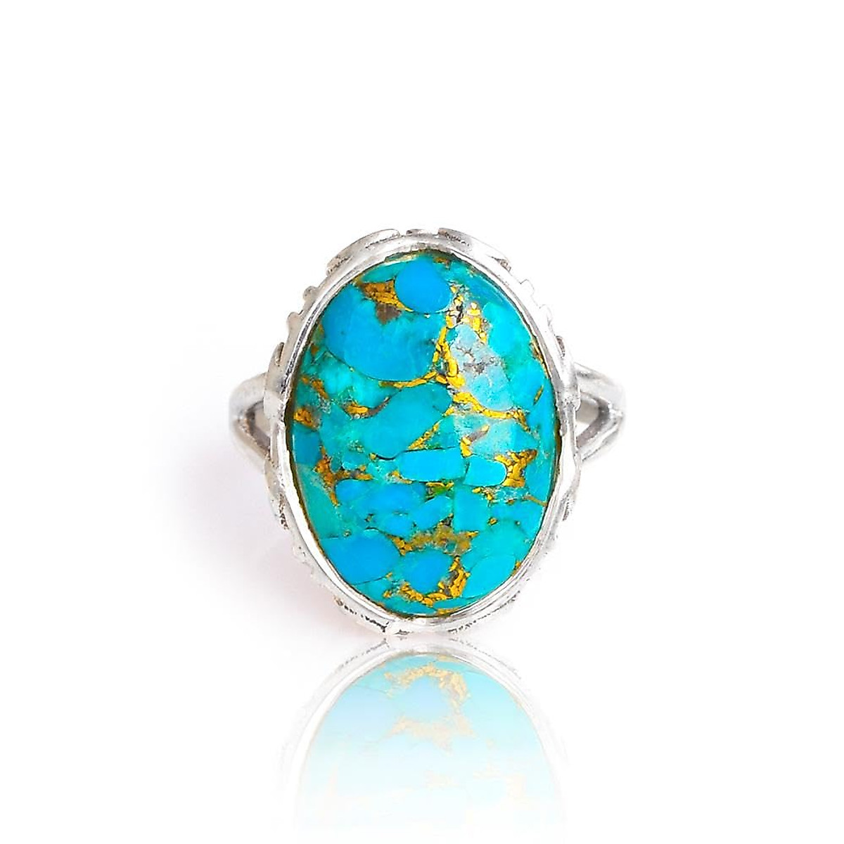 YoTreasure Blue Copper Turquoise Oval Shape Statement Ring 925 Sterling Silver Gemstone Jewelry