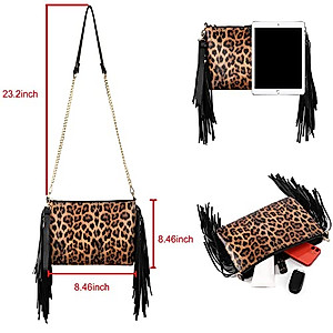 Ayliss Women Shoulder Handbag Clutch Crossbody Handbag Purse Animal Long Tassels Evening PU Leather Fashion Night Party Bag (Leopard)