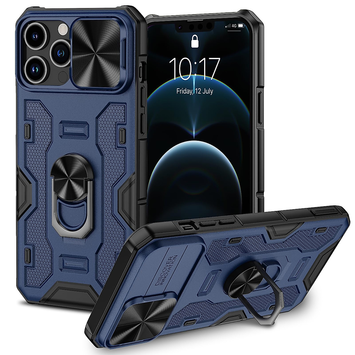 NULETO for iPhone 13 Pro Max & iPhone 12 Pro Max Case: iPhone 13 Pro Max & iPhone 12 Pro Max Case with Stand & Camera Cover - Protective Case Built-in 360° Rotate Ring Kickstand Shockproof - Blue