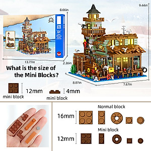Fishing Village Store House Building Set with LED Light, 1881 PCS Wood Cabin Mini Building Block, STEM Architecture Toys Kit, Birthday Gift for Adults Ages 8-12+ Years（Not Compatible with Set ）
