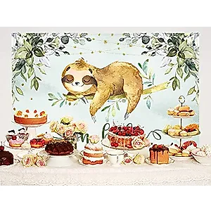 Ticuenicoa 5x3ft Sloth Baby Shower Backdrop Oh Baby Backdrops for Babyshower Party Green Leaves Jungle Animals Photo Background for Photography Kids Birthday Cake Table Decoration Gender Reveal Favors