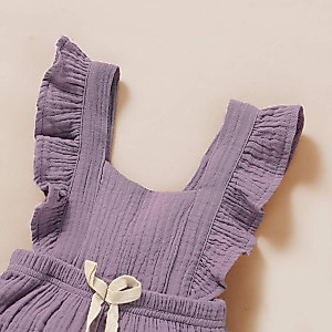 YOUNGER TREE Toddler Baby Girl Ruffled Sleeveless Romper Casual Summer Jumpsuit Cotton Linen Clothes (Light Purple, 12-18 Months)