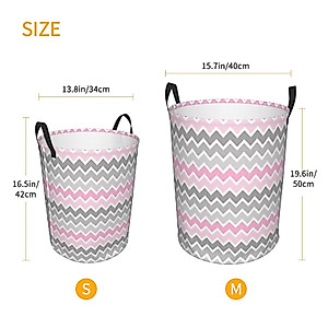 Large Laundry Hamper Bag, Collapsible Laundry Basket Pink Grey Gray Ombre Chevron Dirty Clothes Storage Washing Bin for Bathroom, Dorm Essentials
