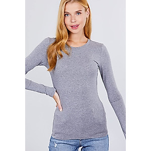 JYB CO Womens Basic Active Slim Fit Crew Neck Long Sleeve Top T-Shirt in Heather Grey - L