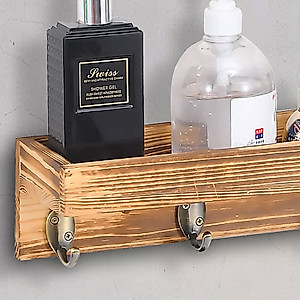 UPTRUST Wall Mount Hair Tool Organizer, Set of 2 Layer Rustic Wooden Dryer Holder Rack, Hair Product Organizer Tray for Hair Dryer with 4 Hooks