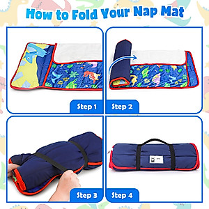 TANOSHII Kids Nap Mat Set 53”x21” – Includes Pillow and Fleece Blanket – Daycare and Preschool Must Haves for Toddlers – Dinosaur Pattern