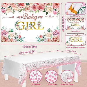 Winrayk 145Pcs Baby Shower Decorations for Girl Baby Boxes with Letters (Baby Girl+A-Z) & Rose Gold Pink Balloon Arch & Backdrop Tablecloth & Bowtie Heart Balloon Princess Girl Baby Shower Decorations