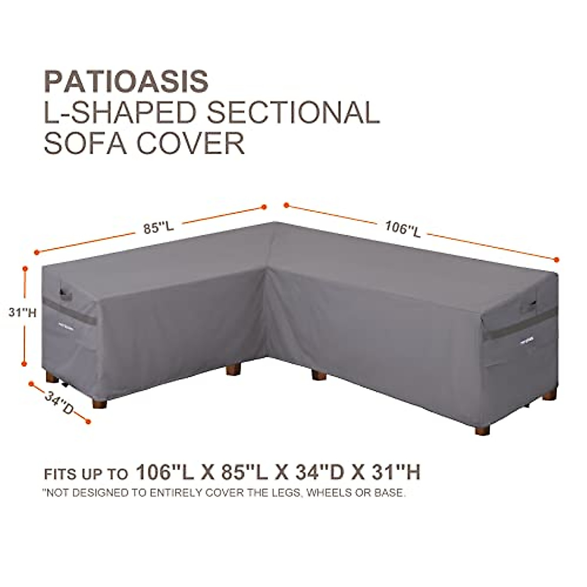 PATIOASIS Outdoor Left Facing Sectional Sofa Cover Grey 85''L x 106''L x 34''D x 31''/26''H Waterproof Heavy Duty L Shape Patio Furniture Lounge Set Couch Covers